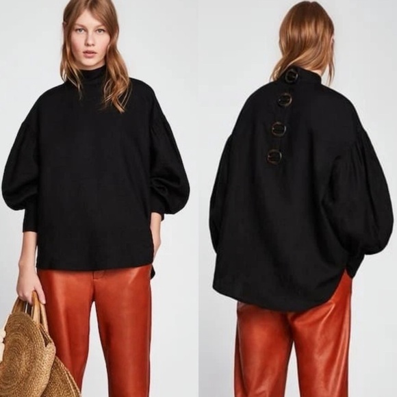 Zara | Tops | Zara Voluminous Linen Button Back Top | Poshmark